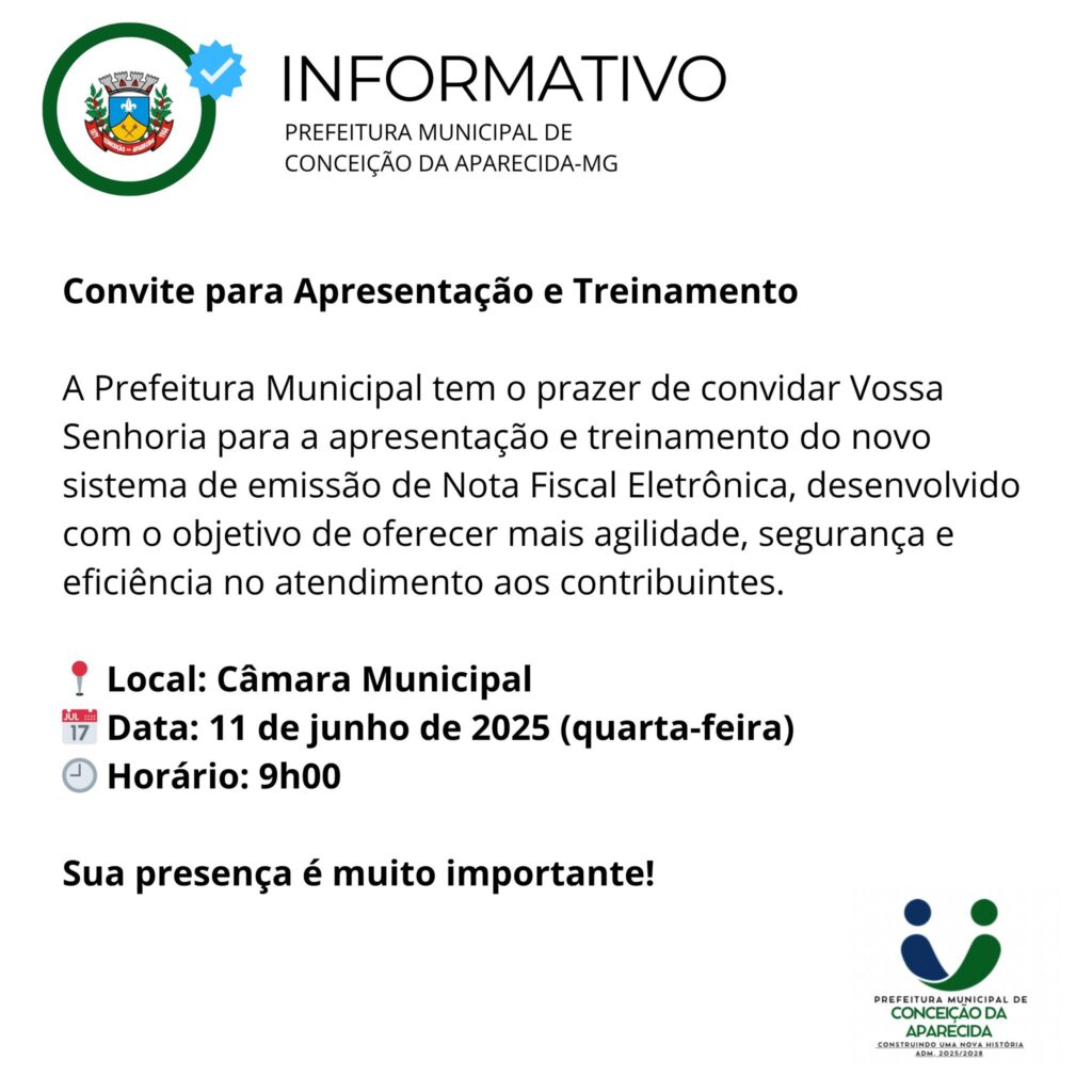 Convite para apresentação e treinamento! - Prefeitura de Conceição da ...